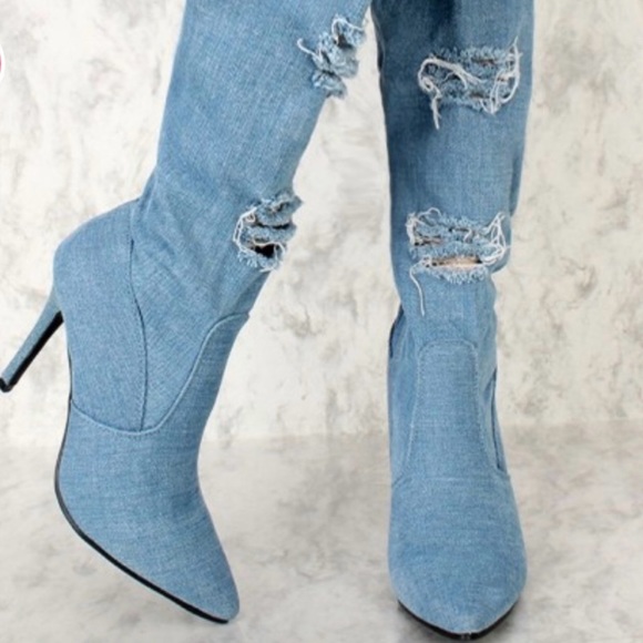 Shoes | New Distressed Pointy Toe Wide Calf Thigh High Boots | Poshmark